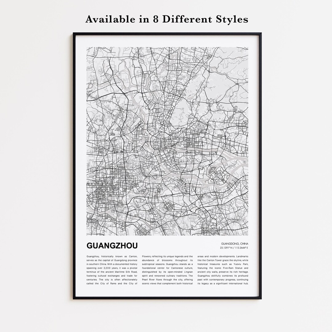 Guangzhou Map Print, Guangzhou Travel Map, Guangzhou Wall Decor Art ...