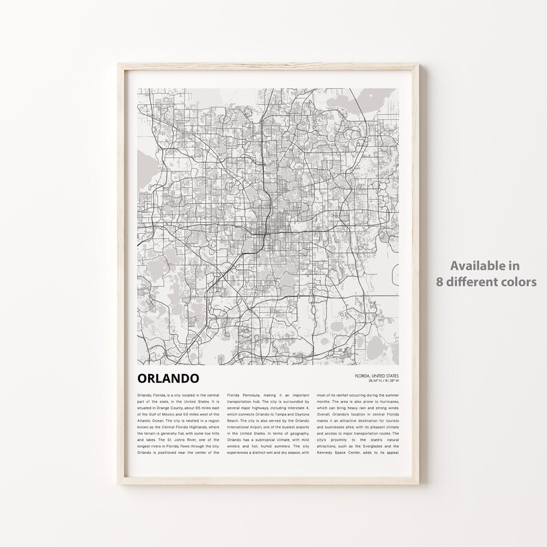 Orlando Map Print, Orlando Travel Map, Orlando Wall Decor Art, Orlando ...