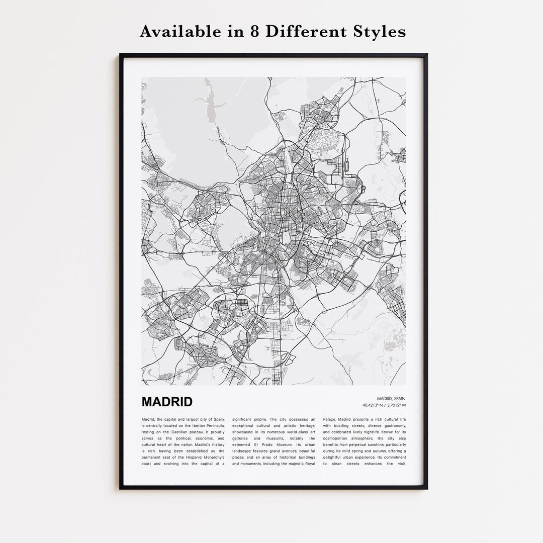 Madrid Map Print, Madrid Travel Map, Madrid Wall Decor Art, Madrid ...