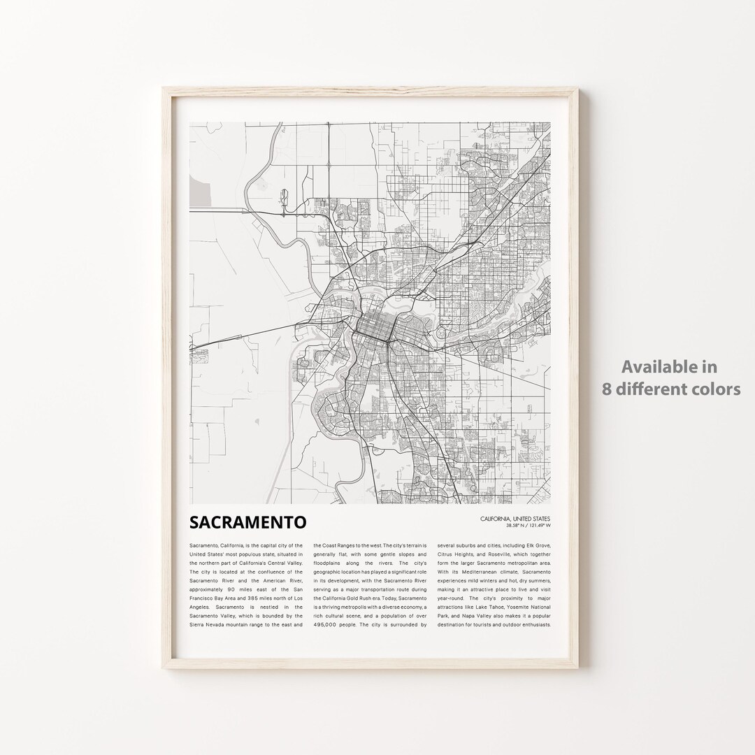 Sacramento Map Print, Sacramento Travel Map, Sacramento Wall Decor Art ...