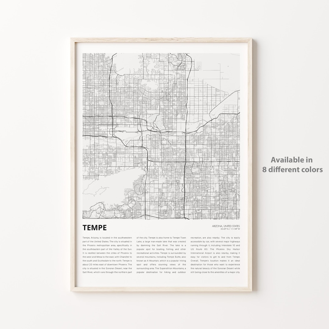 Tempe Map Print, Tempe Travel Map, Tempe Wall Decor Art, Tempe Arizona ...