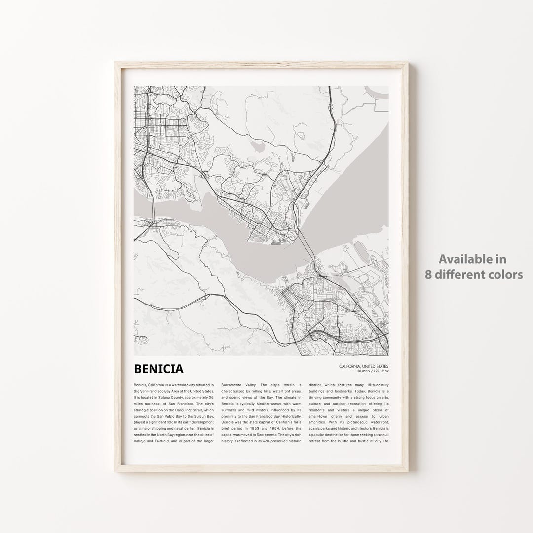 Benicia Map Print, Benicia Travel Map, Benicia Wall Decor Art, Benicia ...
