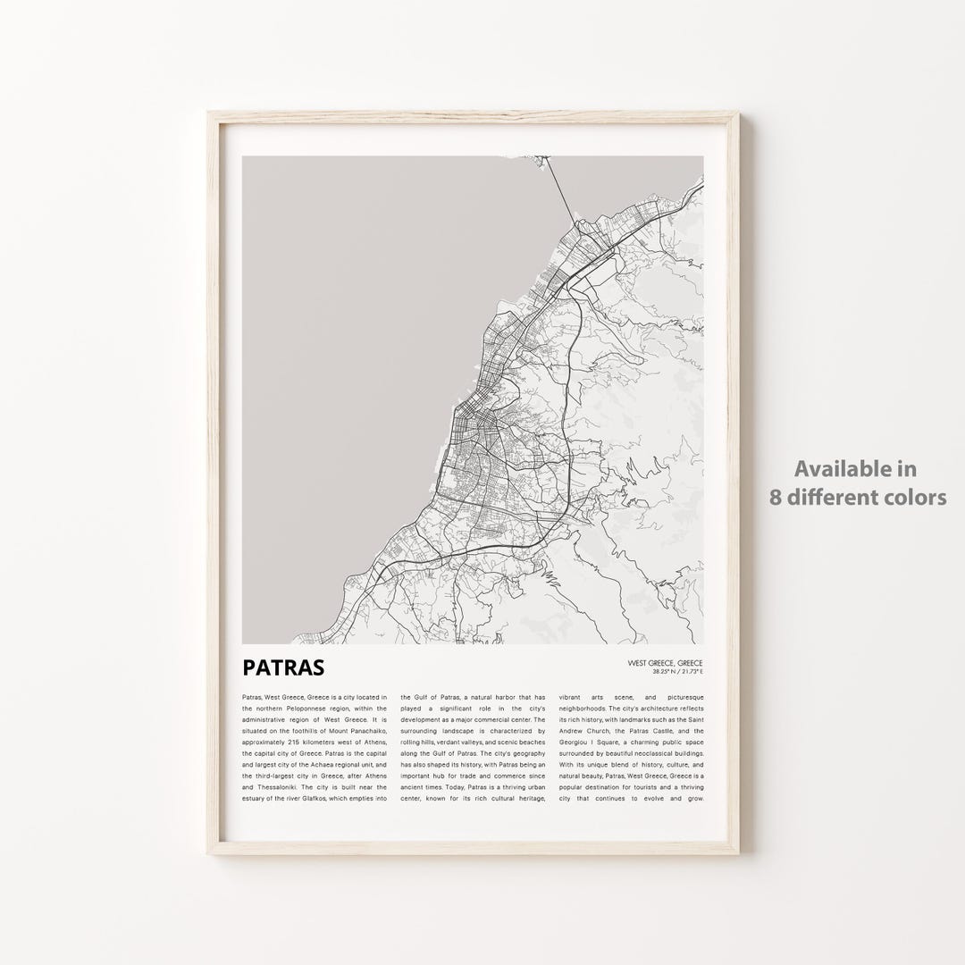 Patras Map Print, Patras Travel Map, Patras Wall Decor Art, Patras West ...