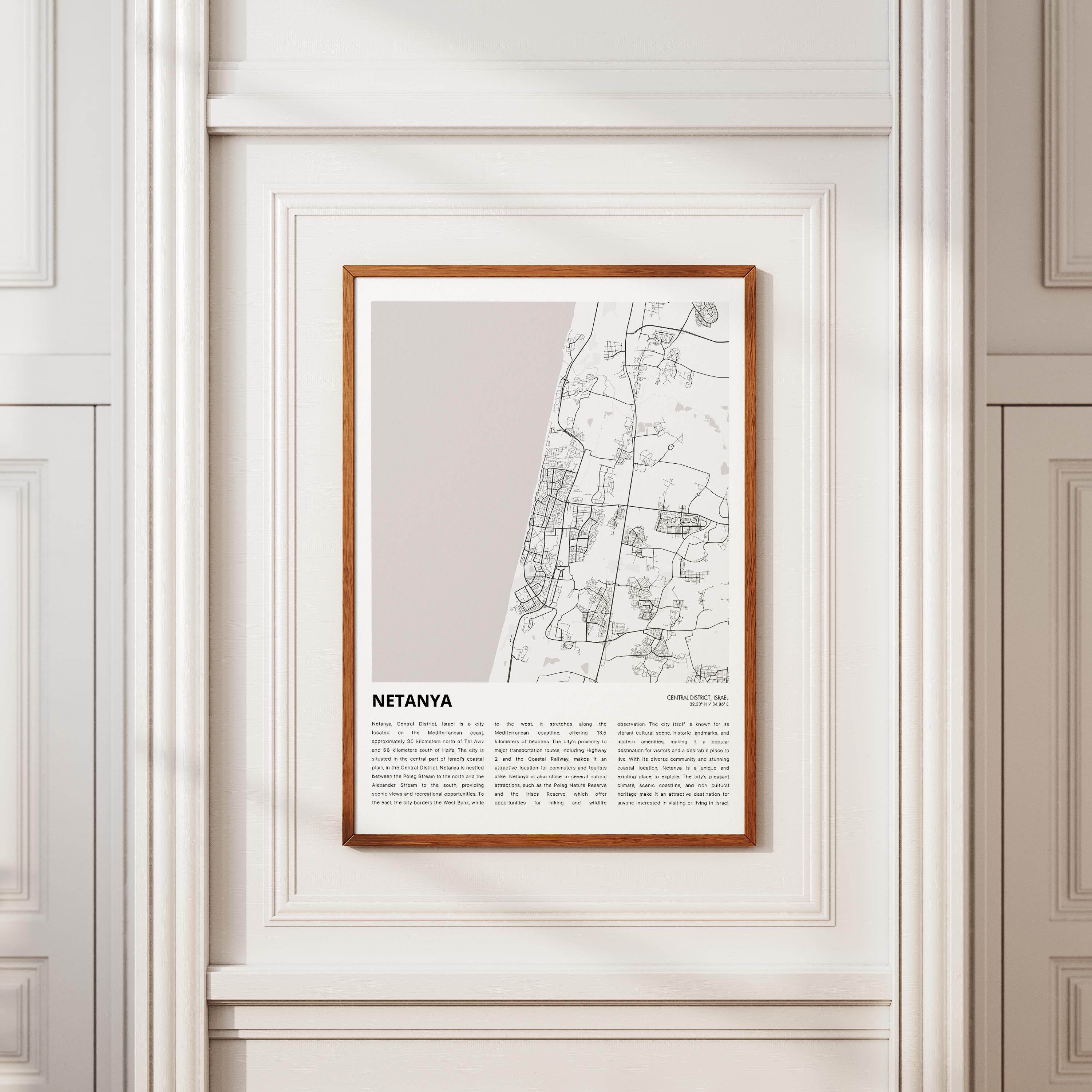 Netanya Map Print, Netanya Travel Map, Netanya Wall Decor Art, Netanya ...