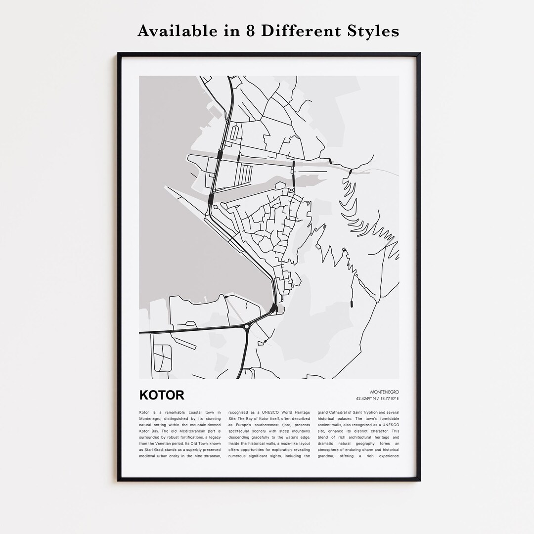 Kotor Map Print, Kotor Travel Map, Kotor Wall Decor Art, Kotor ...