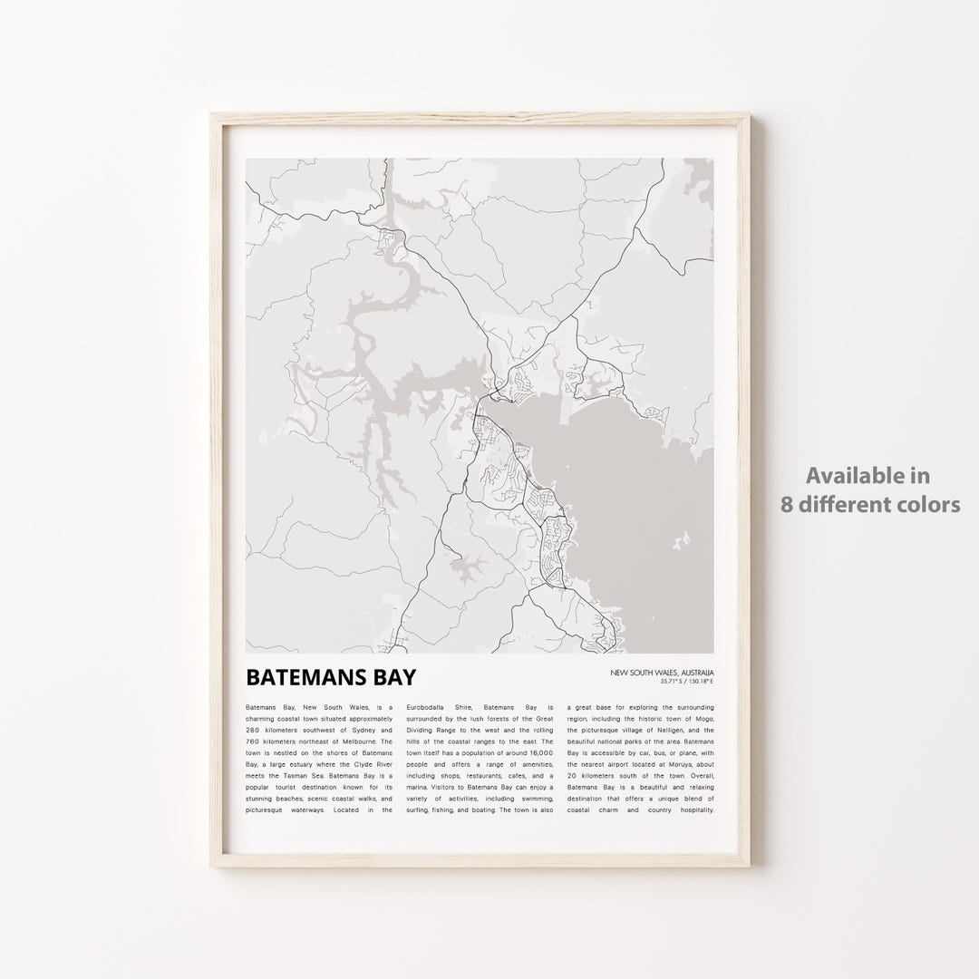 Batemans Bay Map Print, Batemans Bay Travel Map, Batemans Bay Wall ...
