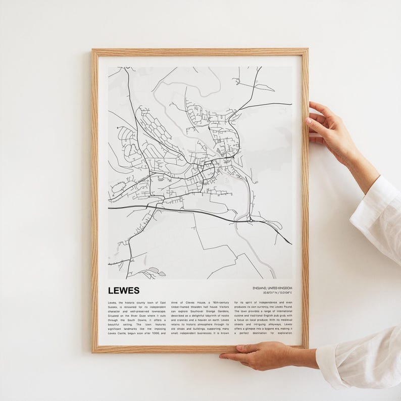 Lewes Map Print, Lewes Travel Map, Lewes Wall Decor Art, Lewes England ...