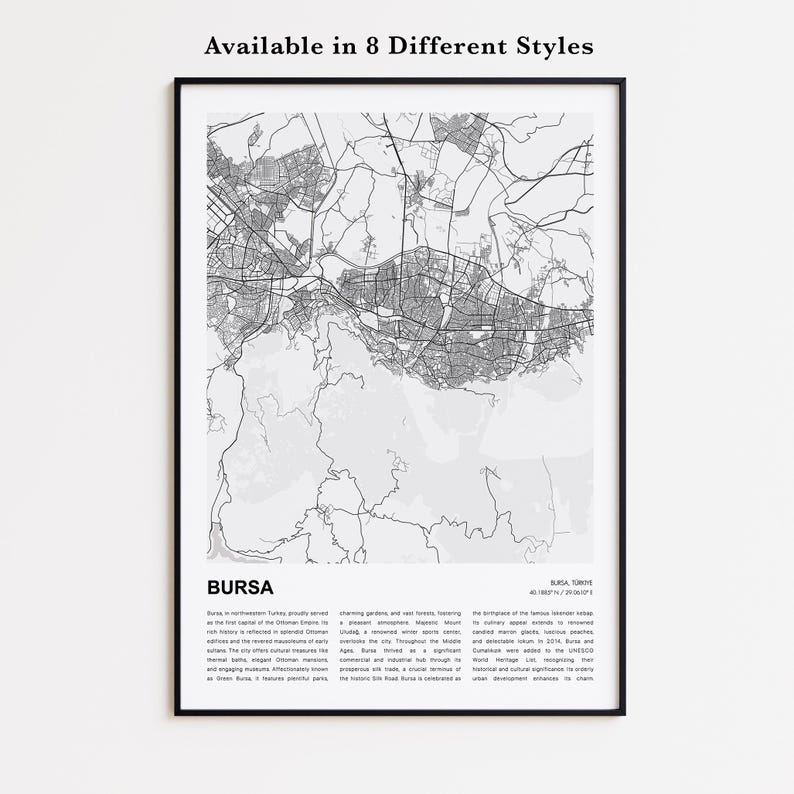 Bursa Map Print, Bursa Travel Map, Bursa Wall Decor Art, Bursa Bursa ...