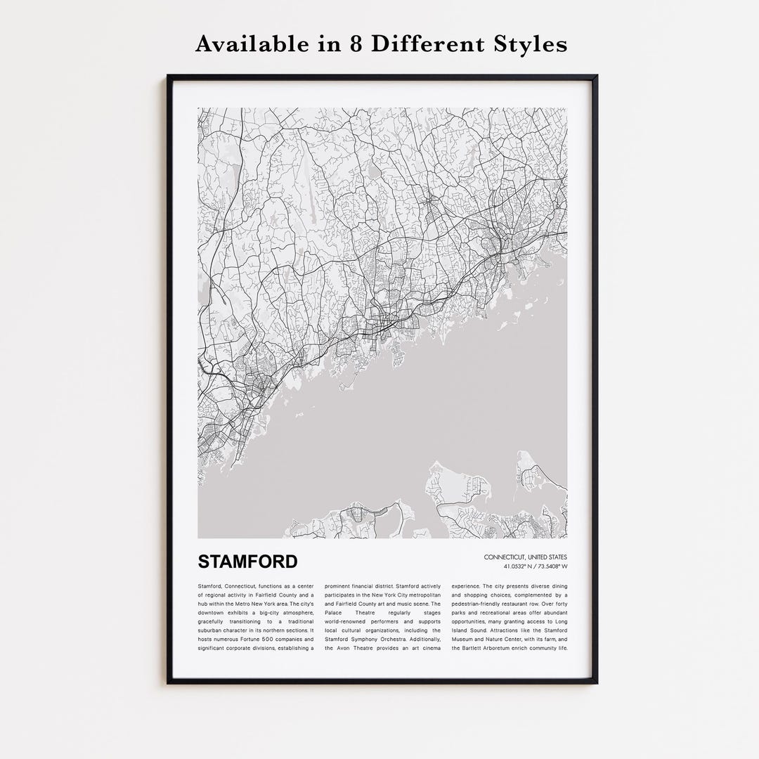 Stamford Map Print, Stamford Travel Map, Stamford Wall Decor Art ...