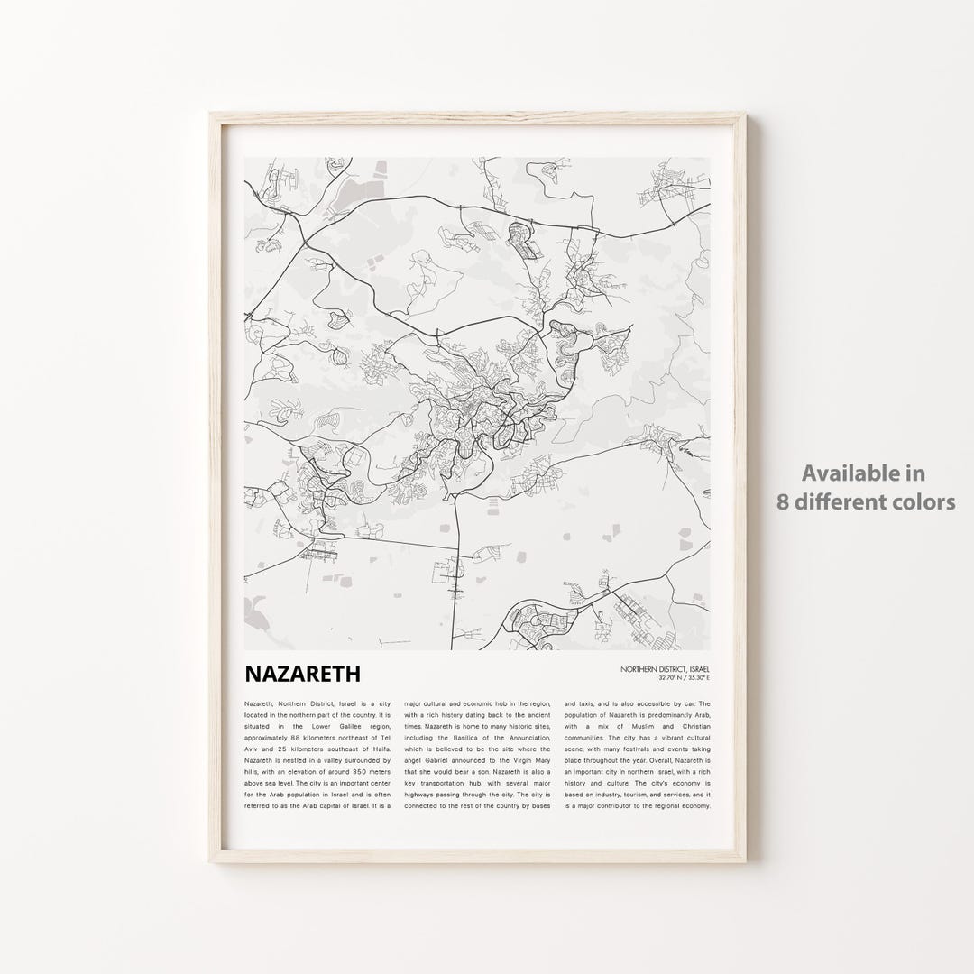 Nazareth Map Print, Nazareth Travel Map, Nazareth Wall Decor Art ...