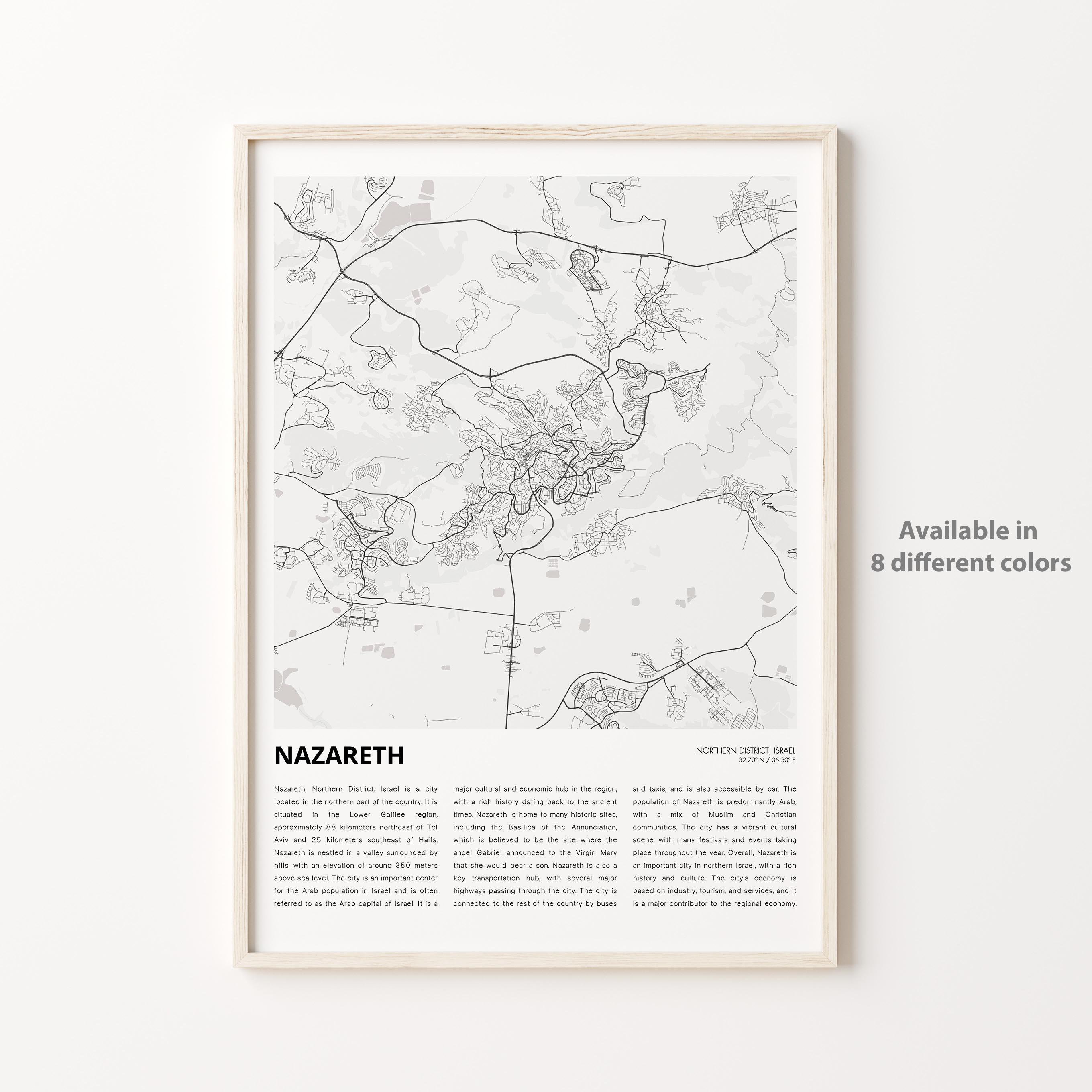 Nazareth Map Print, Nazareth Travel Map, Nazareth Wall Decor Art ...