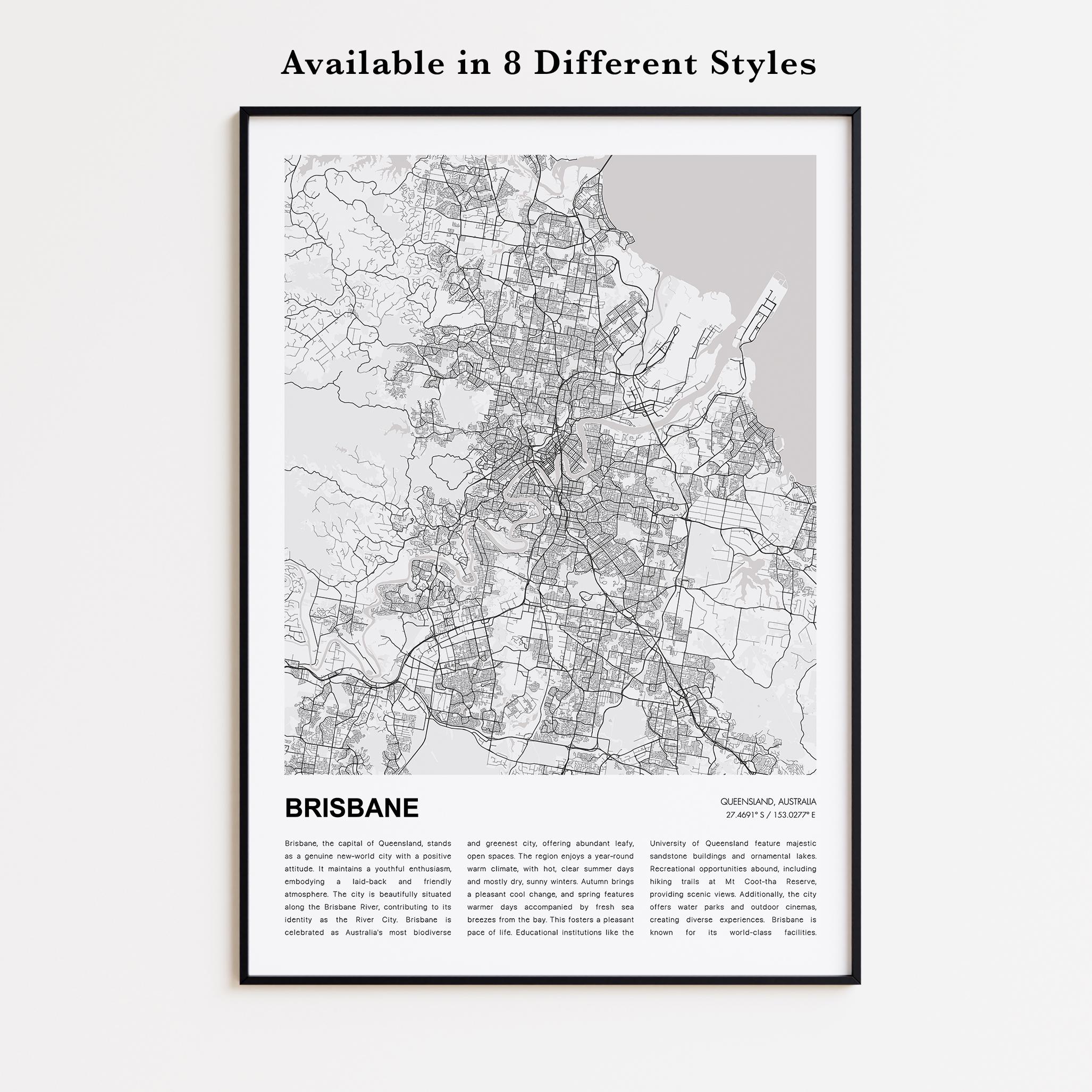 Brisbane Map Print, Brisbane Travel Map, Brisbane Wall Decor Art ...
