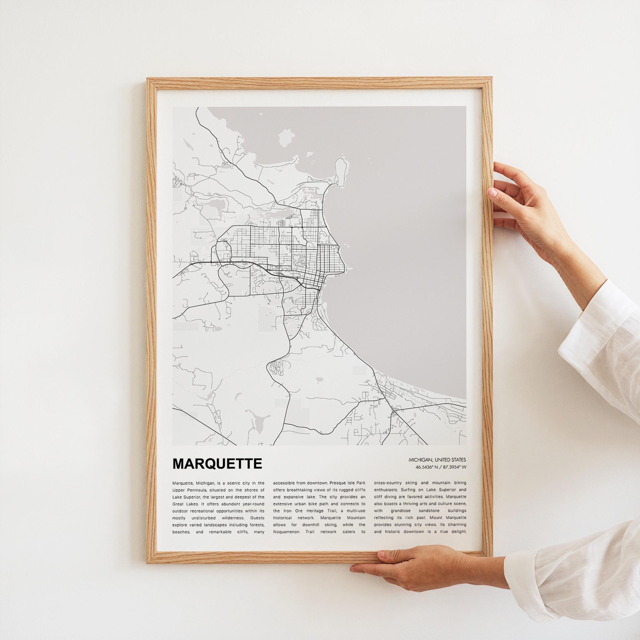 Marquette Map Print, Marquette Travel Map, Marquette Wall Decor Art ...