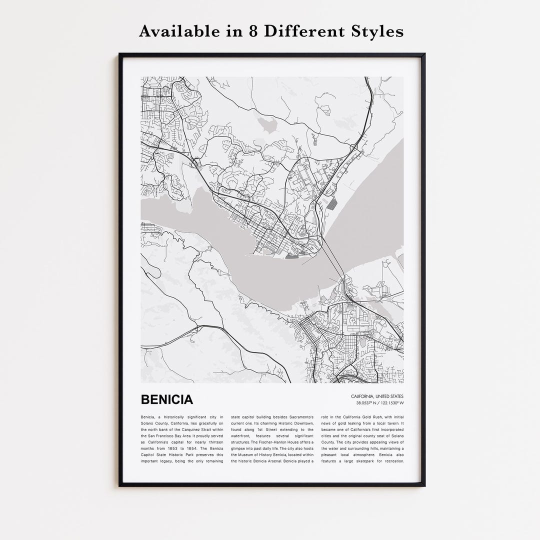 Benicia Map Print, Benicia Travel Map, Benicia Wall Decor Art, Benicia ...