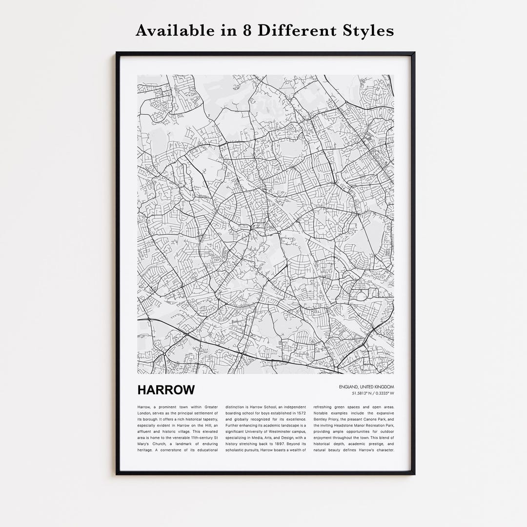 Harrow Map Print, Harrow Travel Map, Harrow Wall Decor Art, Harrow ...