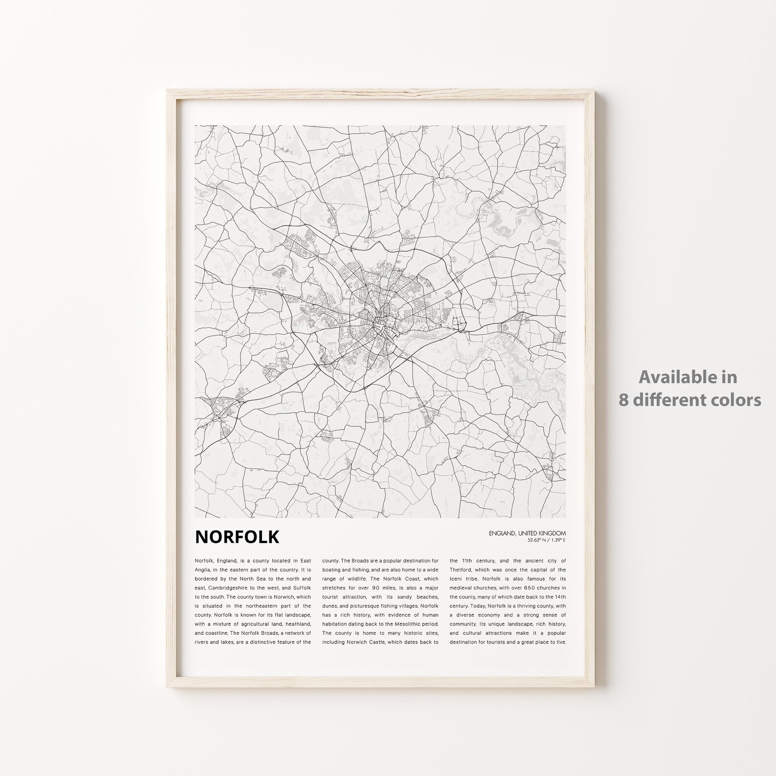 Norfolk Map Print, Norfolk Travel Map, Norfolk Wall Decor Art, Norfolk ...