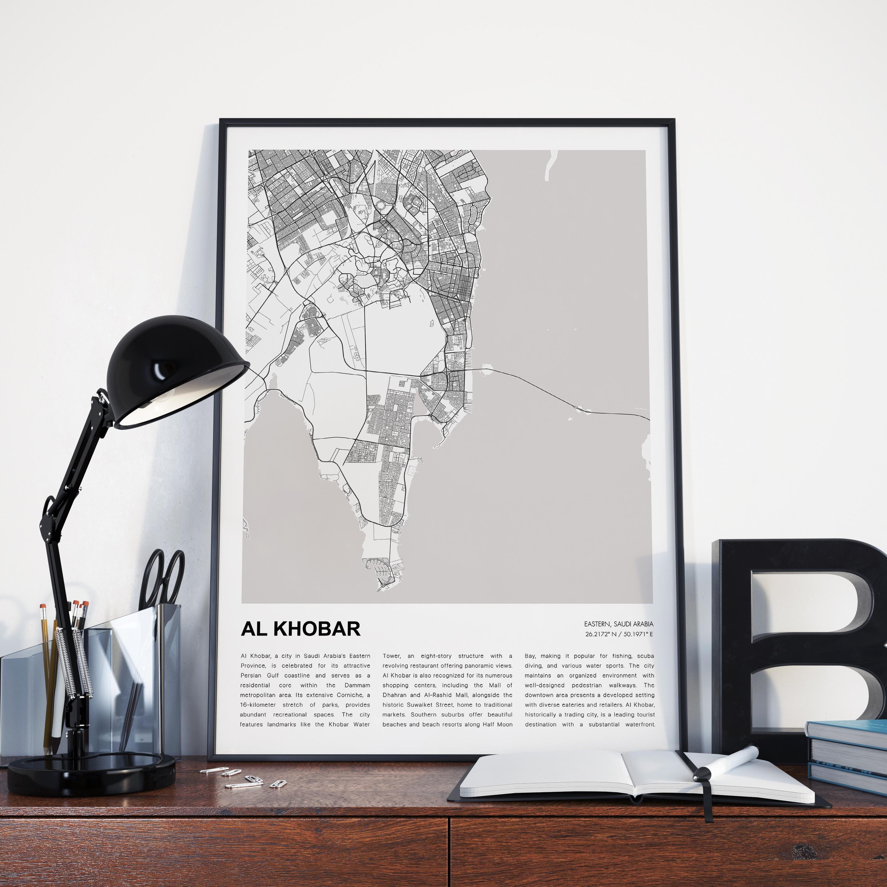Al Khobar Map Print, Al Khobar Travel Map, Al Khobar Wall Decor Art, Al ...