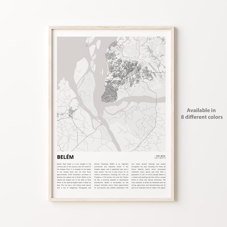 Belém Map Print, Belém Travel Map, Belém Wall Decor Art, Belém Pará ...