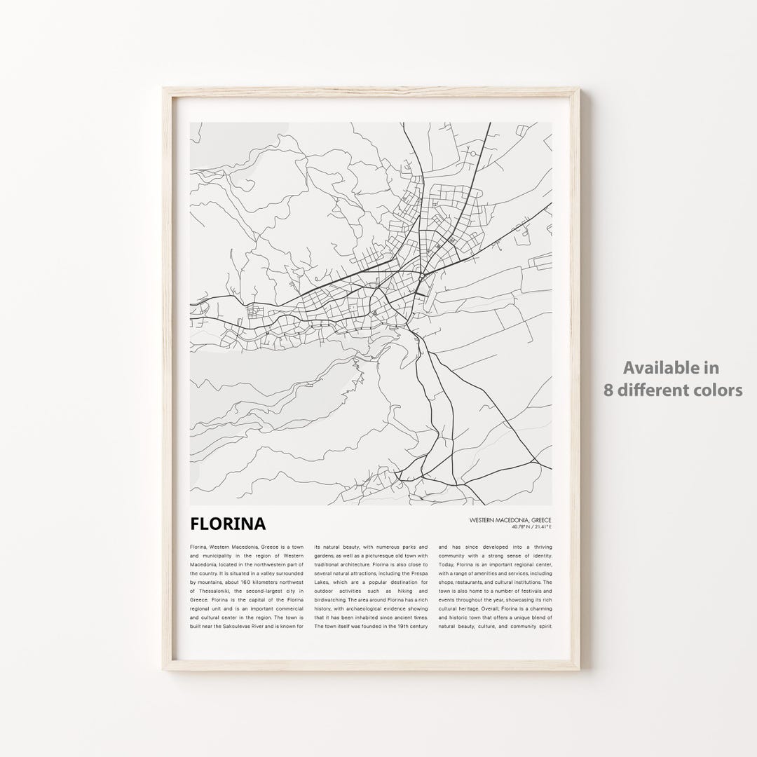 Florina Map Print, Florina Travel Map, Florina Wall Decor Art, Florina ...