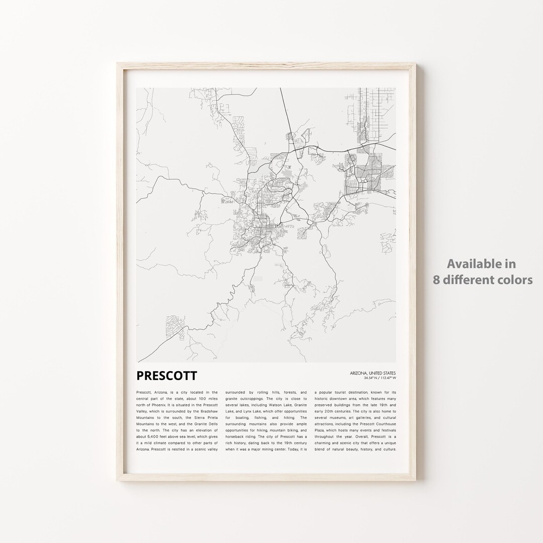 Prescott Map Print, Prescott Travel Map, Prescott Wall Decor Art ...