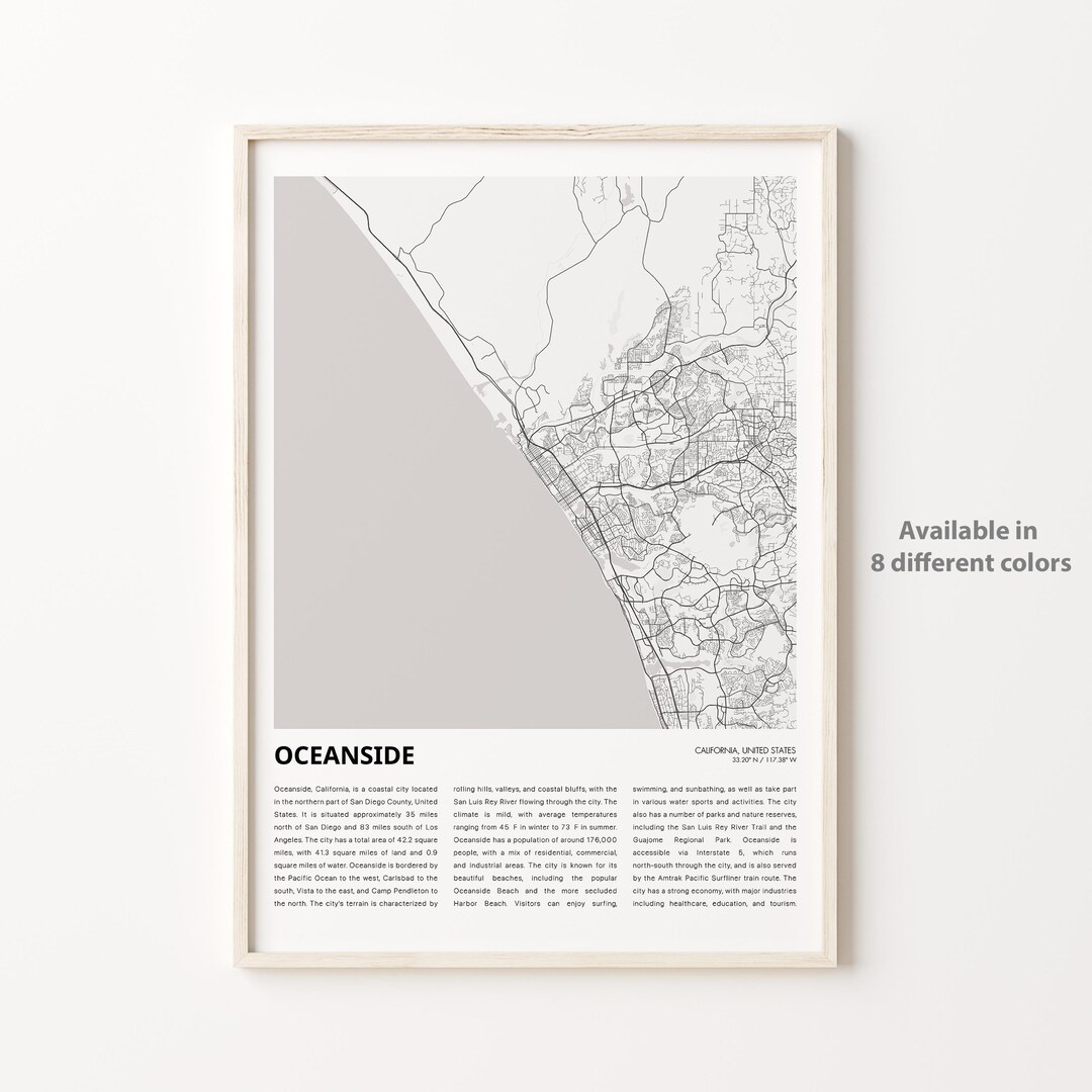 Oceanside Map Print, Oceanside Travel Map, Oceanside Wall Decor Art, Oceanside California ...