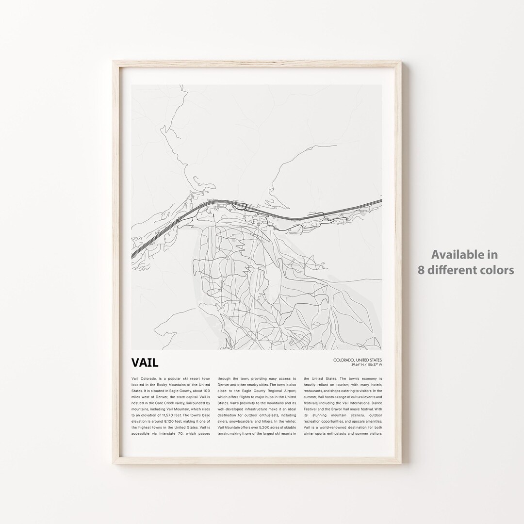 Vail Map Print, Vail Travel Map, Vail Wall Decor Art, Vail Colorado ...