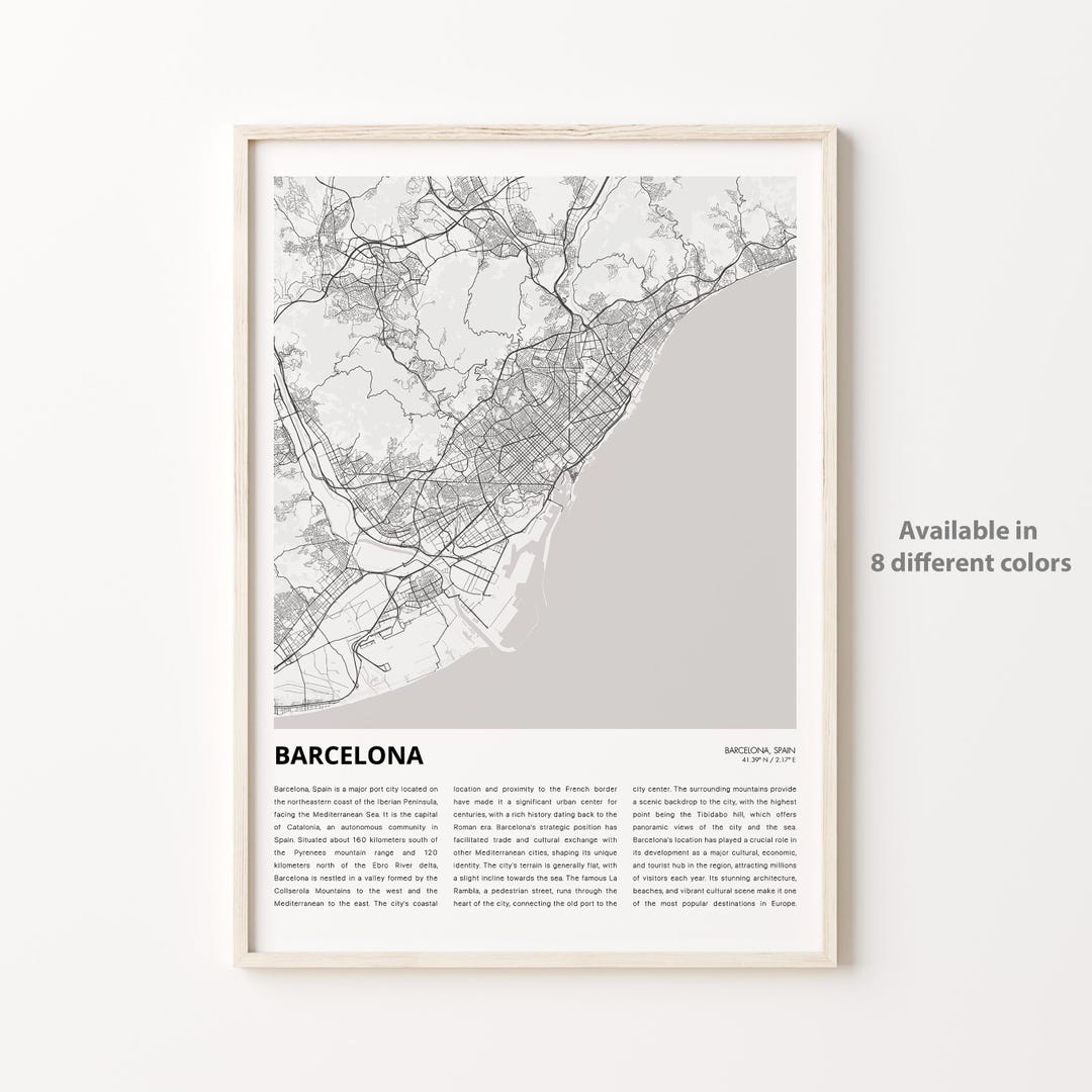 Barcelona Map Print, Barcelona Travel Map, Barcelona Wall Decor Art ...