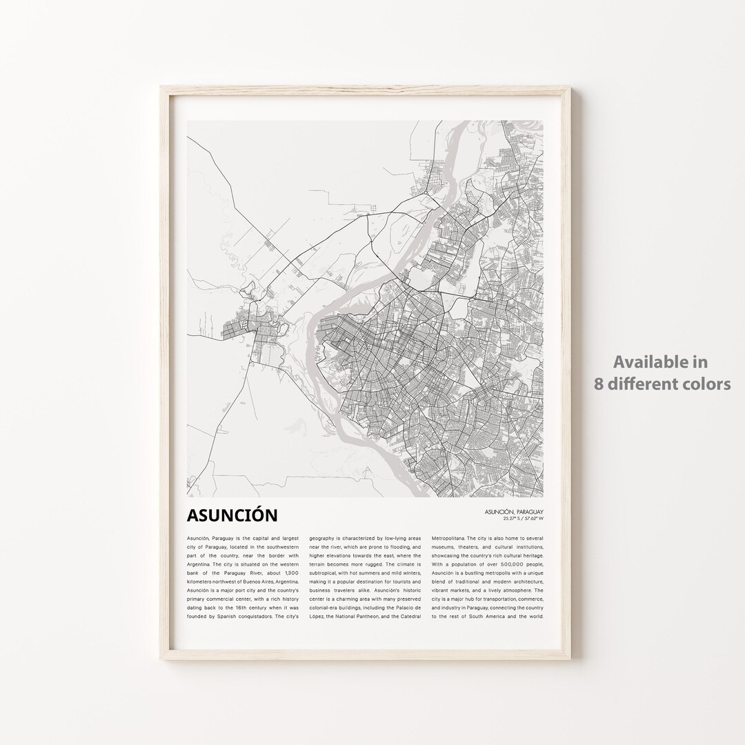 Asunción Map Print, Asunción Travel Map, Asunción Wall Decor Art ...