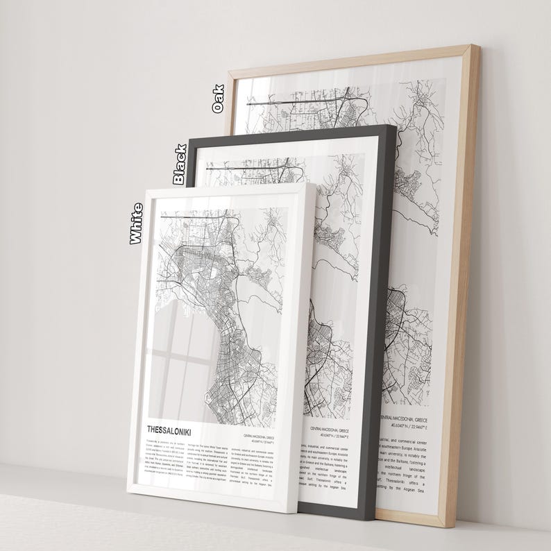 Mapa de Tesalónica, Mapa turístico de Tesalónica, Decoración de pared ...