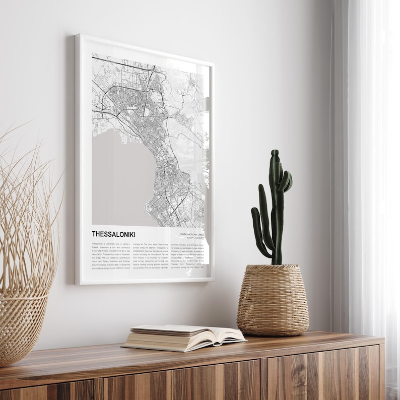 Mapa de Tesalónica, Mapa turístico de Tesalónica, Decoración de pared ...
