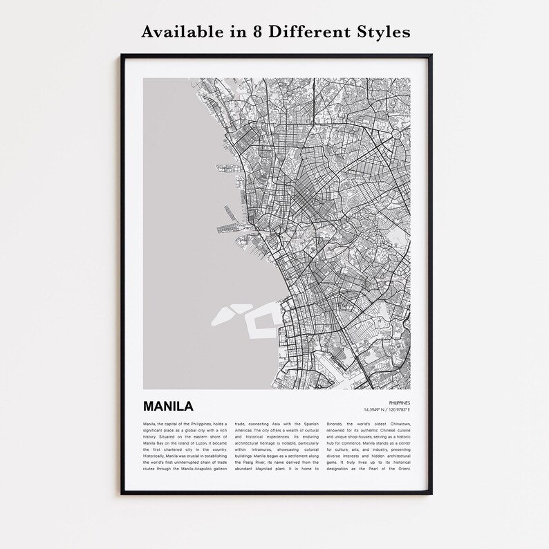 Manila Map Print, Manila Travel Map, Manila Wall Decor Art, Manila ...