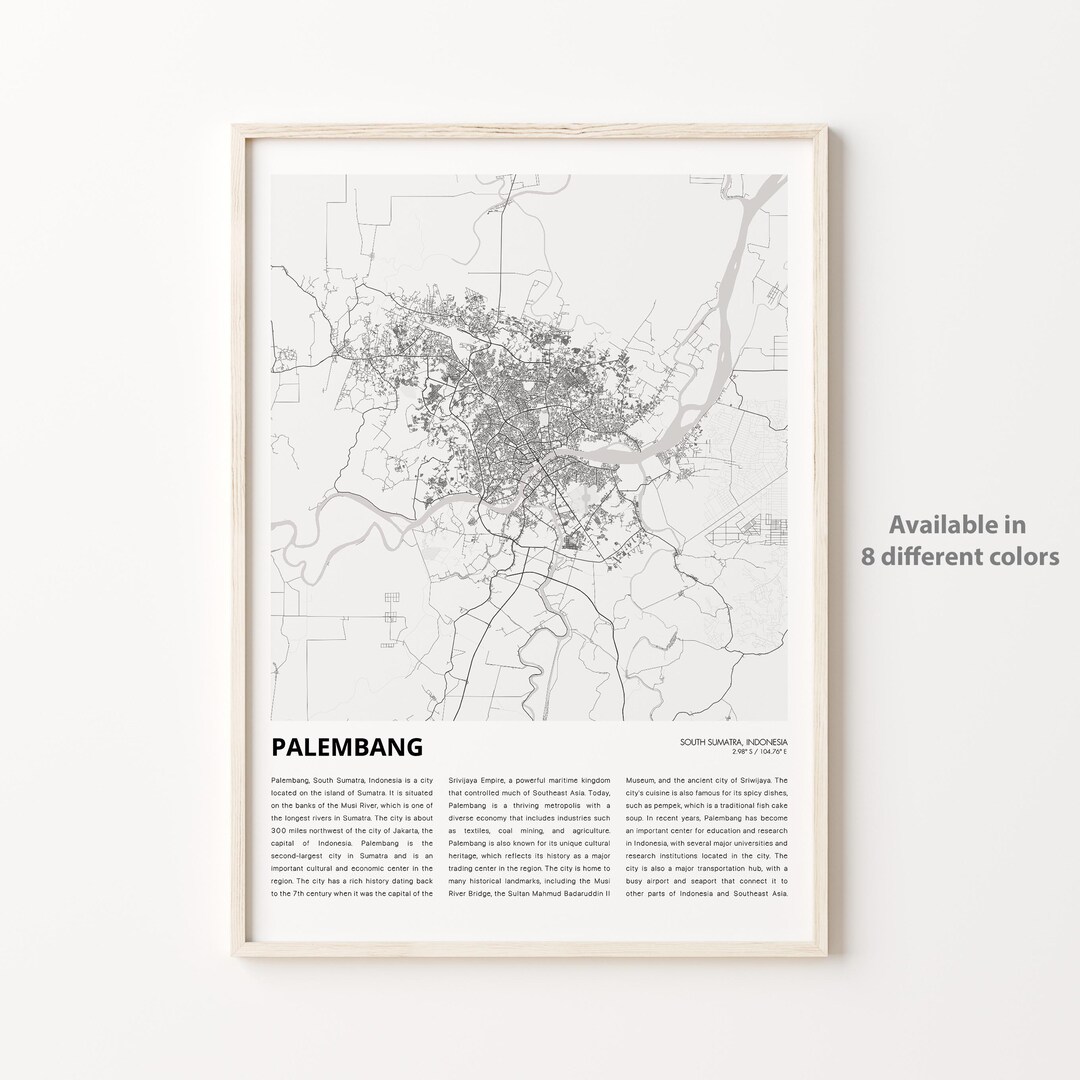 Palembang Map Print, Palembang Travel Map, Palembang Wall Decor Art ...