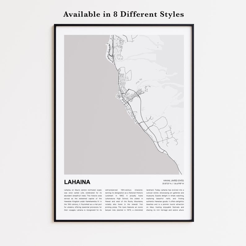 Lahaina Map Print, Lahaina Travel Map, Lahaina Wall Decor Art, Lahaina ...