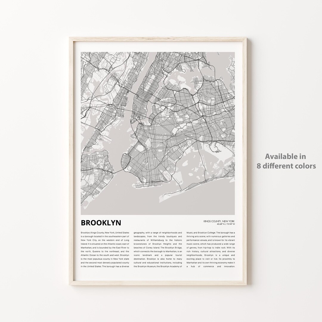 Brooklyn Map Print, Brooklyn Travel Map, Brooklyn Wall Decor Art ...