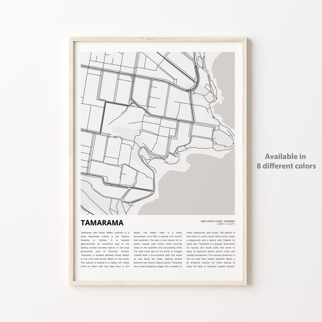 Tamarama Map Print, Tamarama Travel Map, Tamarama Wall Decor Art ...