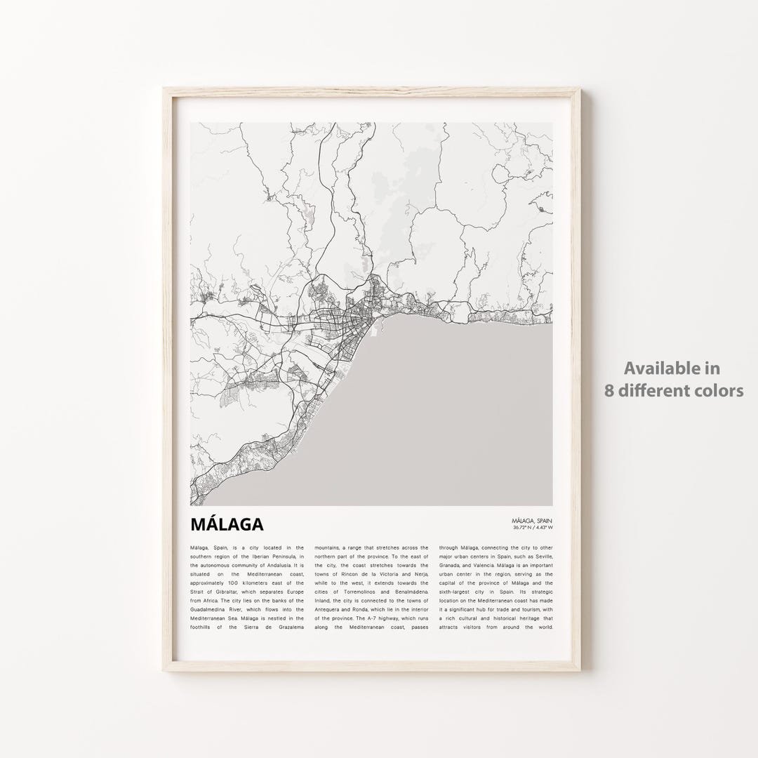 Málaga Map Print, Málaga Travel Map, Málaga Wall Decor Art, Málaga ...