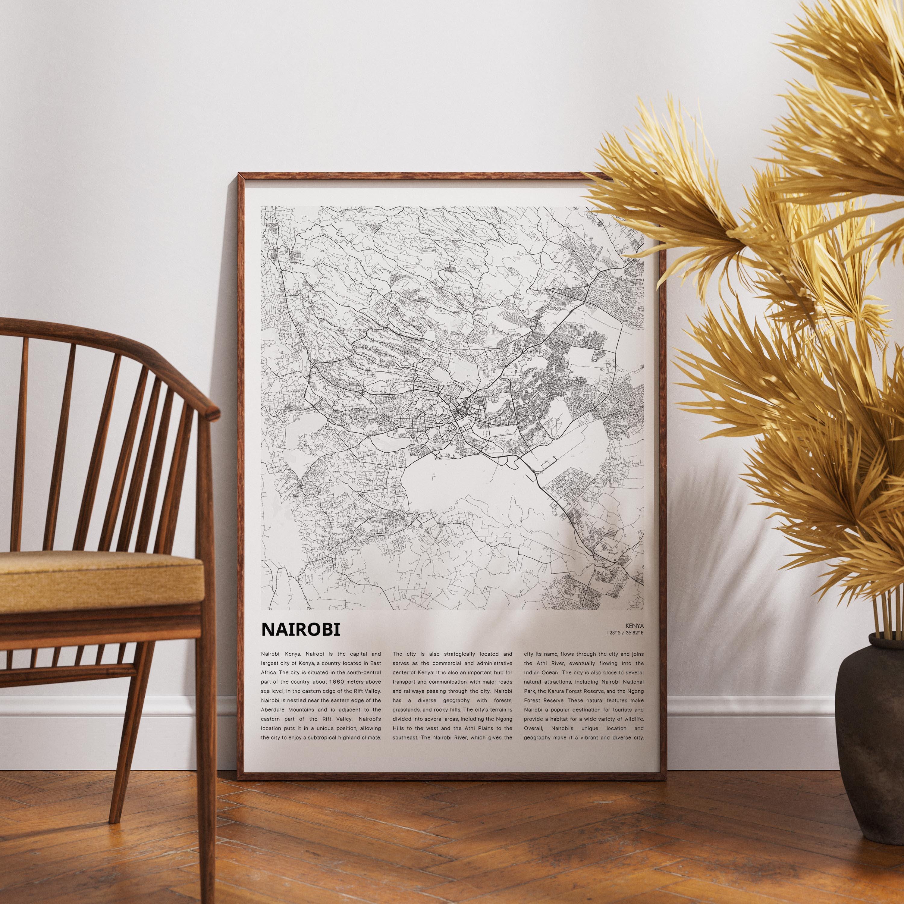 Nairobi Map Print, Nairobi Travel Map, Nairobi Wall Decor Art, Nairobi ...