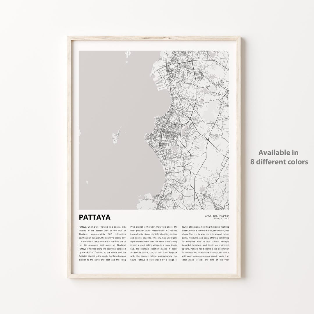 Pattaya Map Print, Pattaya Travel Map, Pattaya Wall Decor Art, Pattaya ...
