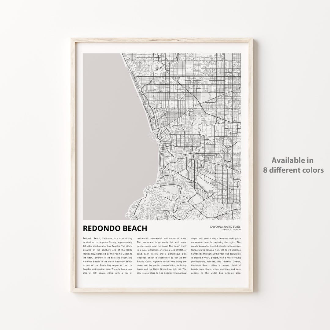 Redondo Beach Map Print, Redondo Beach Travel Map, Redondo Beach Wall ...