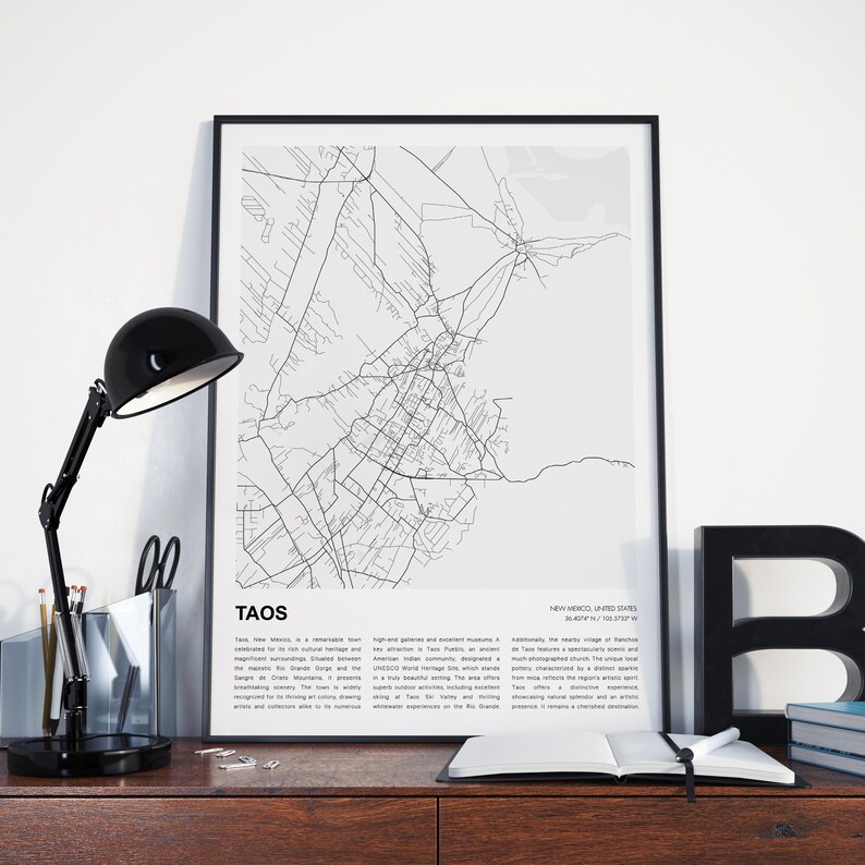 Taos Map Print, Taos Travel Map, Taos Wall Decor Art, Taos New Mexico ...