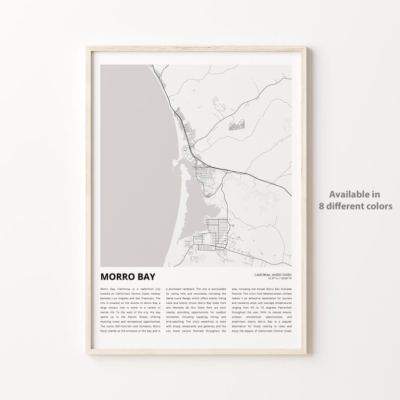 Morro Bay Map Print, Morro Bay Travel Map, Morro Bay Wall Decor Art ...