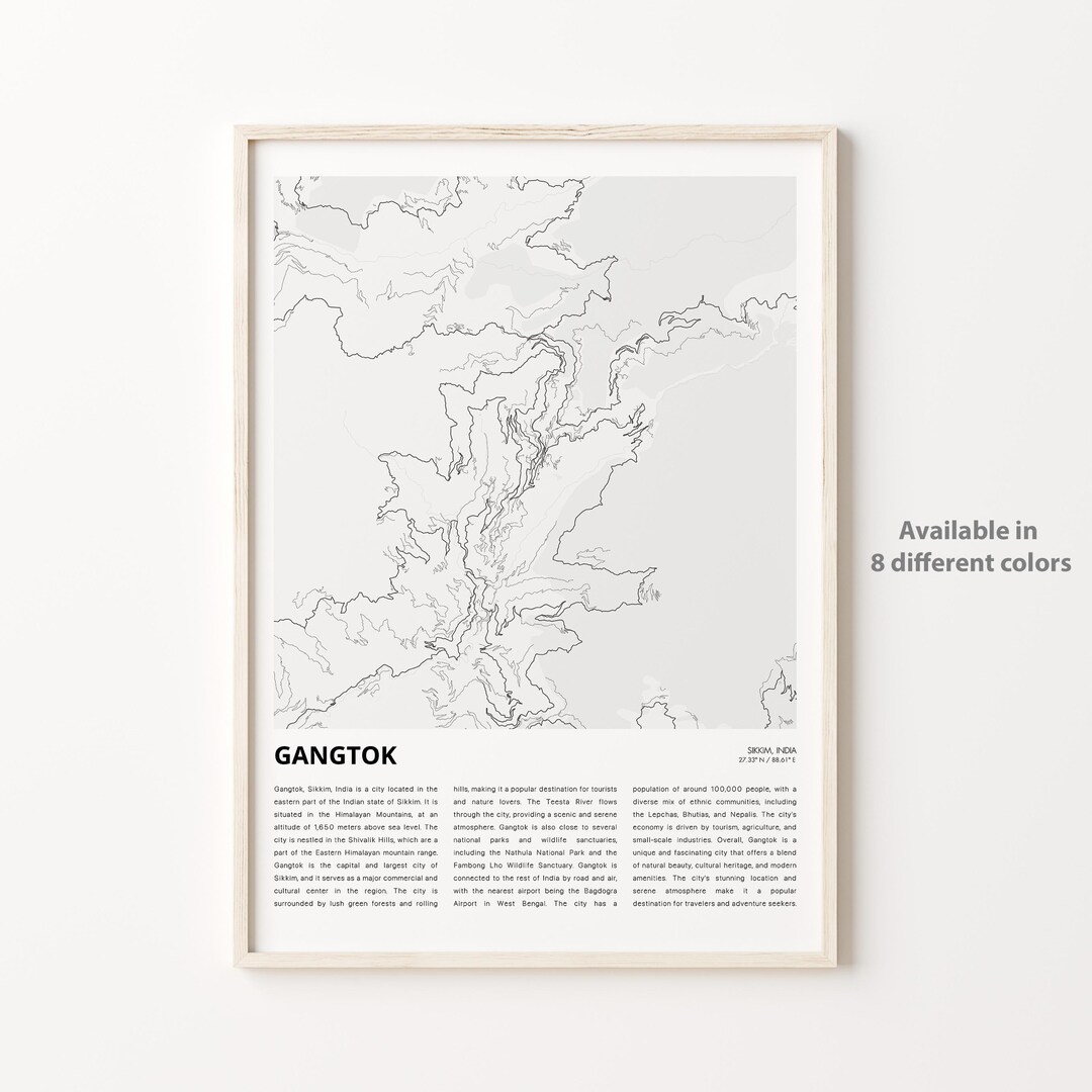 Gangtok Map Print, Gangtok Travel Map, Gangtok Wall Decor Art, Gangtok ...