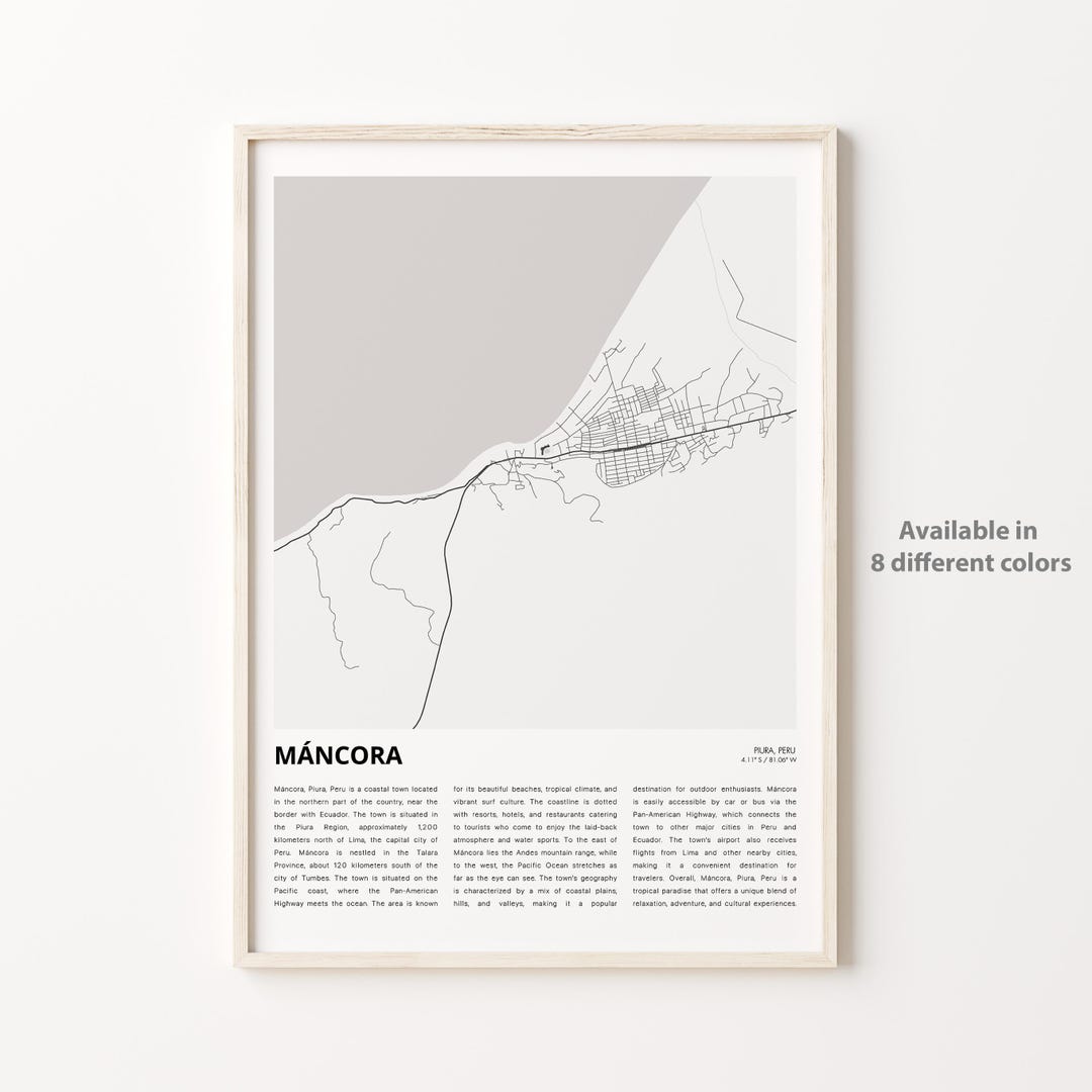 Máncora Map Print, Máncora Travel Map, Máncora Wall Decor Art, Máncora ...
