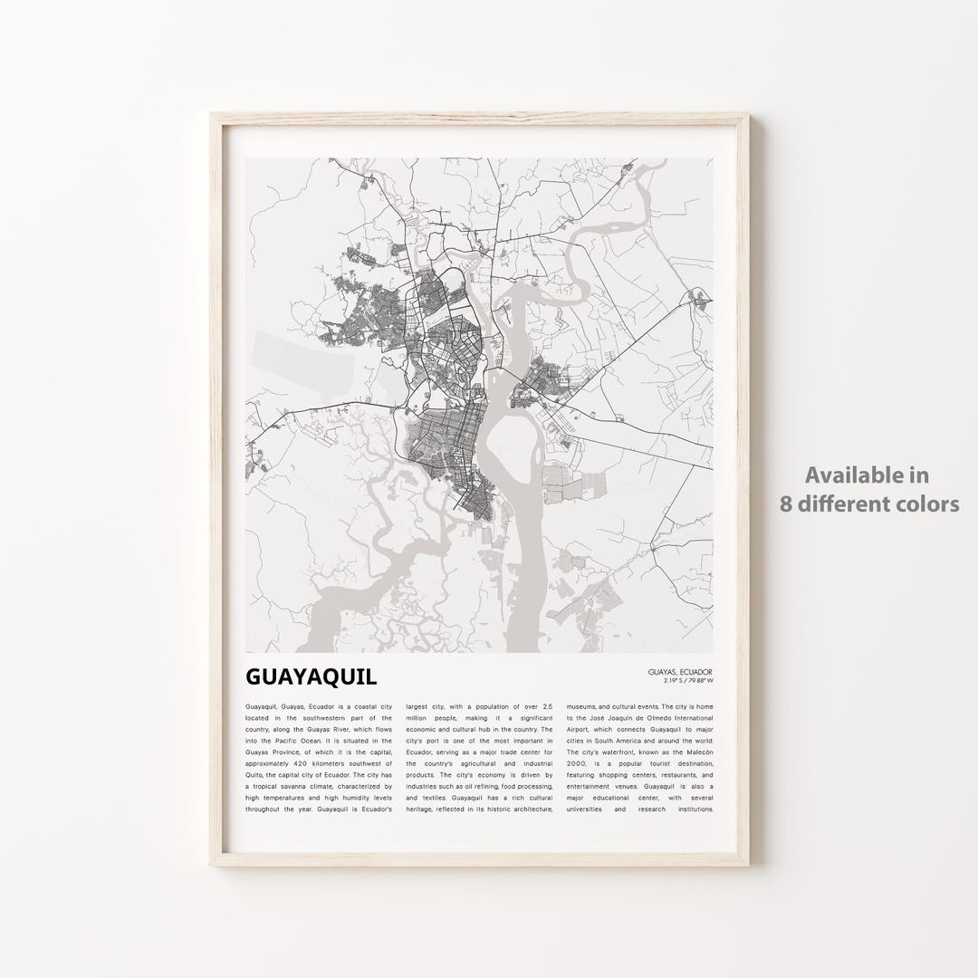 Guayaquil Map Print, Guayaquil Travel Map, Guayaquil Wall Decor Art ...