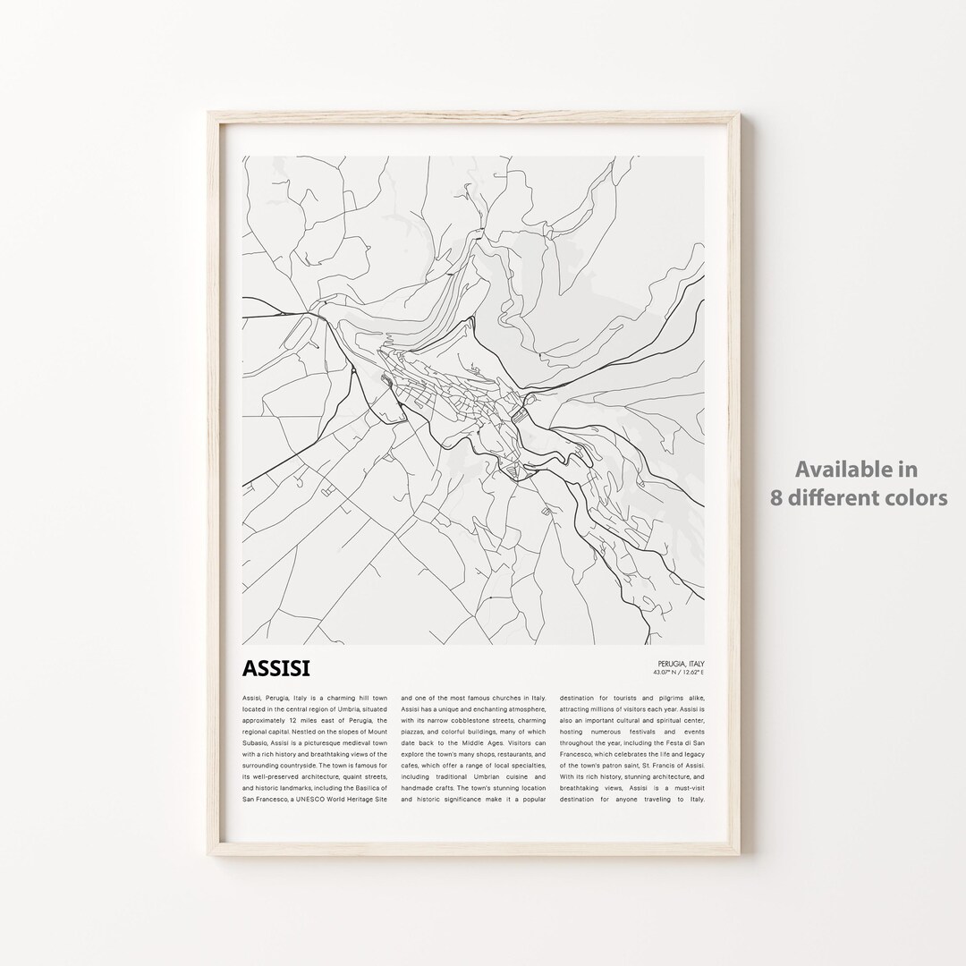 Assisi Map Print, Assisi Travel Map, Assisi Wall Decor Art, Assisi ...