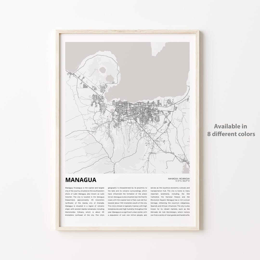 Managua Map Print, Managua Travel Map, Managua Wall Decor Art, Managua ...