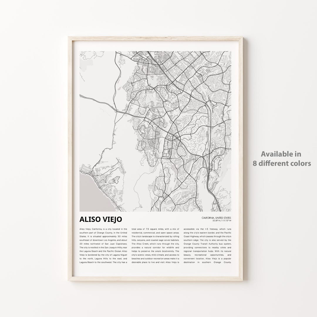 Aliso Viejo Map Print, Aliso Viejo Travel Map, Aliso Viejo Wall Decor ...
