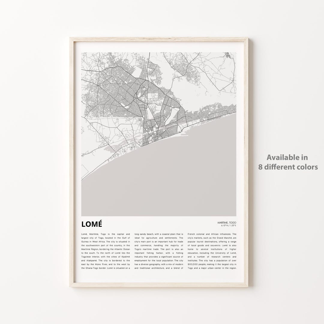 Lomé Map Print, Lomé Travel Map, Lomé Wall Decor Art, Lomé Maritime ...