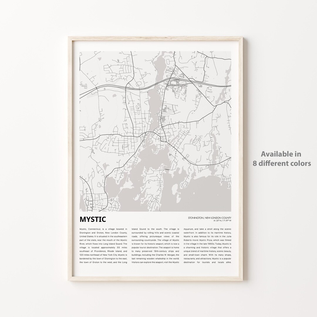 Mystic Map Print, Mystic Travel Map, Mystic Wall Decor Art, Mystic New ...