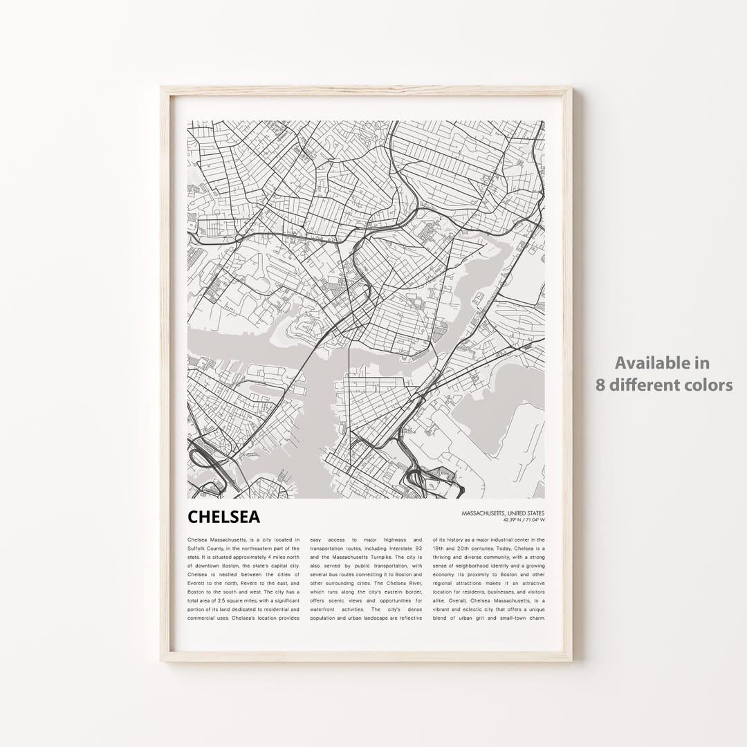 Chelsea Map Print, Chelsea Travel Map, Chelsea Wall Decor Art, Chelsea ...